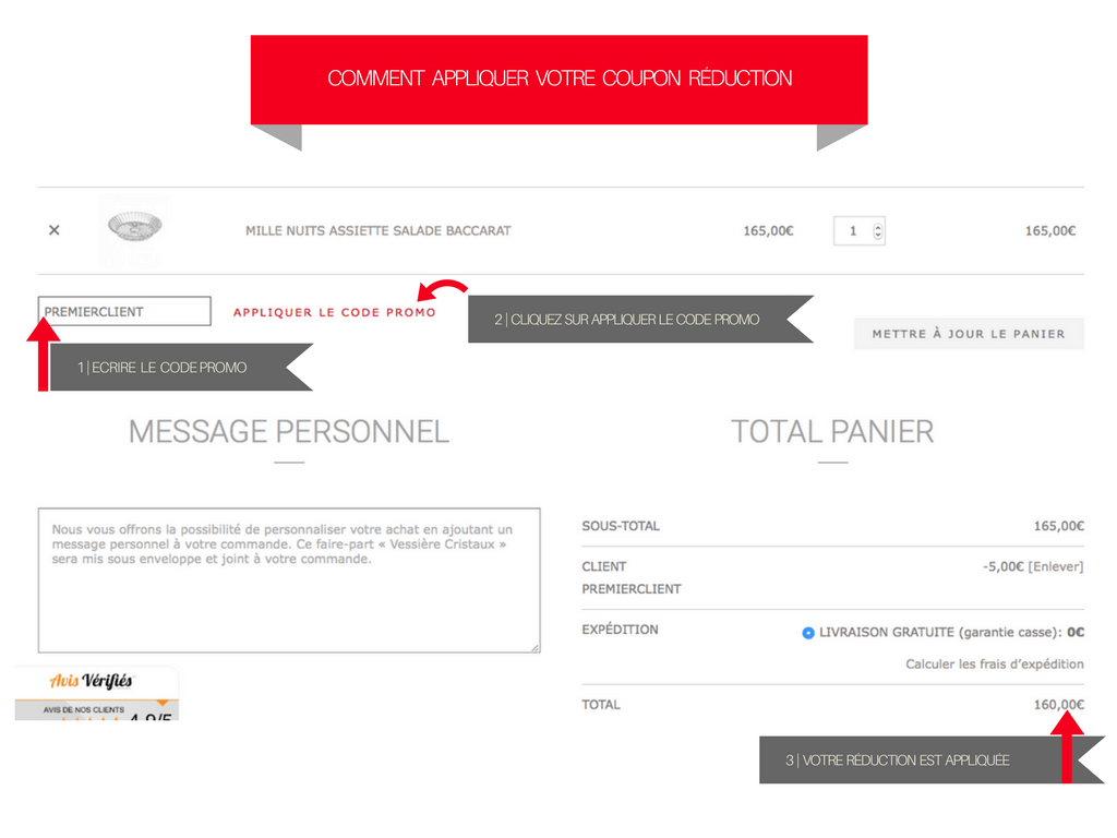 CODE RÉDUCTION CRISTAL LALIQUE Vessière cristaux